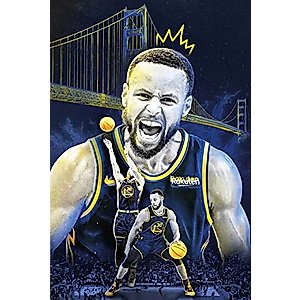 Stephen Curry Poster Wall Art, Golden State Warriors Canvas Decor, Curry Basketball Sports Wall Art, Steph Curry Motivation Inspiration Poster for Office Man Cave Boys Room Decor, 16''x24''-No Frame