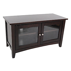 Shaker Cottage TV Stand, Espresso - Modern Style Hardwood and Composite Wood Media Console with Glass Cabinet, Adjustable Shelf, and Cord Management, Easy Assembly, 36"W x 16"D x 20"H