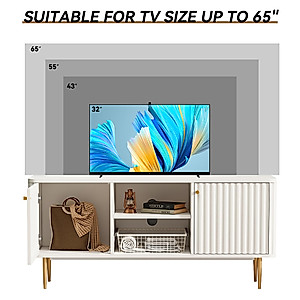 ARTPOWER 55” Fluted TV Stand, Mid Century Modern TV Stand for 55/60/65 inch TV, Entertainment Center with Storage, Television Stands, TV Console, Media Console for Living Room, Bedroom
