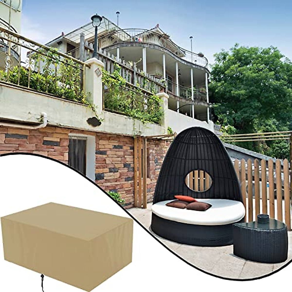 27x27x47 in Garden Furniture Cover, Cube Table Cover, 420D Heavy Duty Oxford Fabric, Patio Set Cover Rattan Furniture Cover, for Cube Set,Patio,Outdoor (Beige 68x68x120cm)