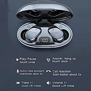 NVAHVA True Wireless Invisible Earbuds, Headphones with Microphone for iPhone Android, USB-C Charge, IPX5 Waterproof, Touch Control, Small Bluetooth Earbuds for Commute Sports Sleep (Black)