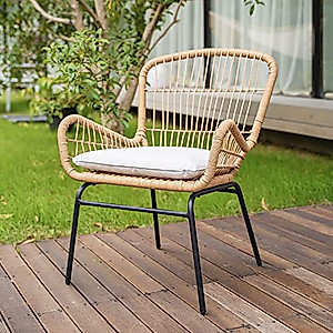 LifeSky Wicker Table Chairs Set - 3 Piece Outdoor Chairs Set - Patio Table Sets with Glass Top Table for Courtyard Garden Brown