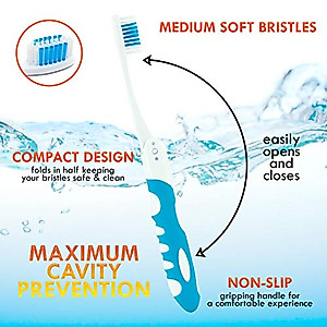 Lingito Travel Folding Toothbrush, Camping Toothbrush Bulk, Medium Bristle (6 Pack)