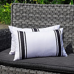 ONWAY Outdoor Pillow Covers 12X20 Waterproof Set of 2 Lumbar Throw Cushion Cover White and Black Striped Outdoor Pillows for Patio Furniture