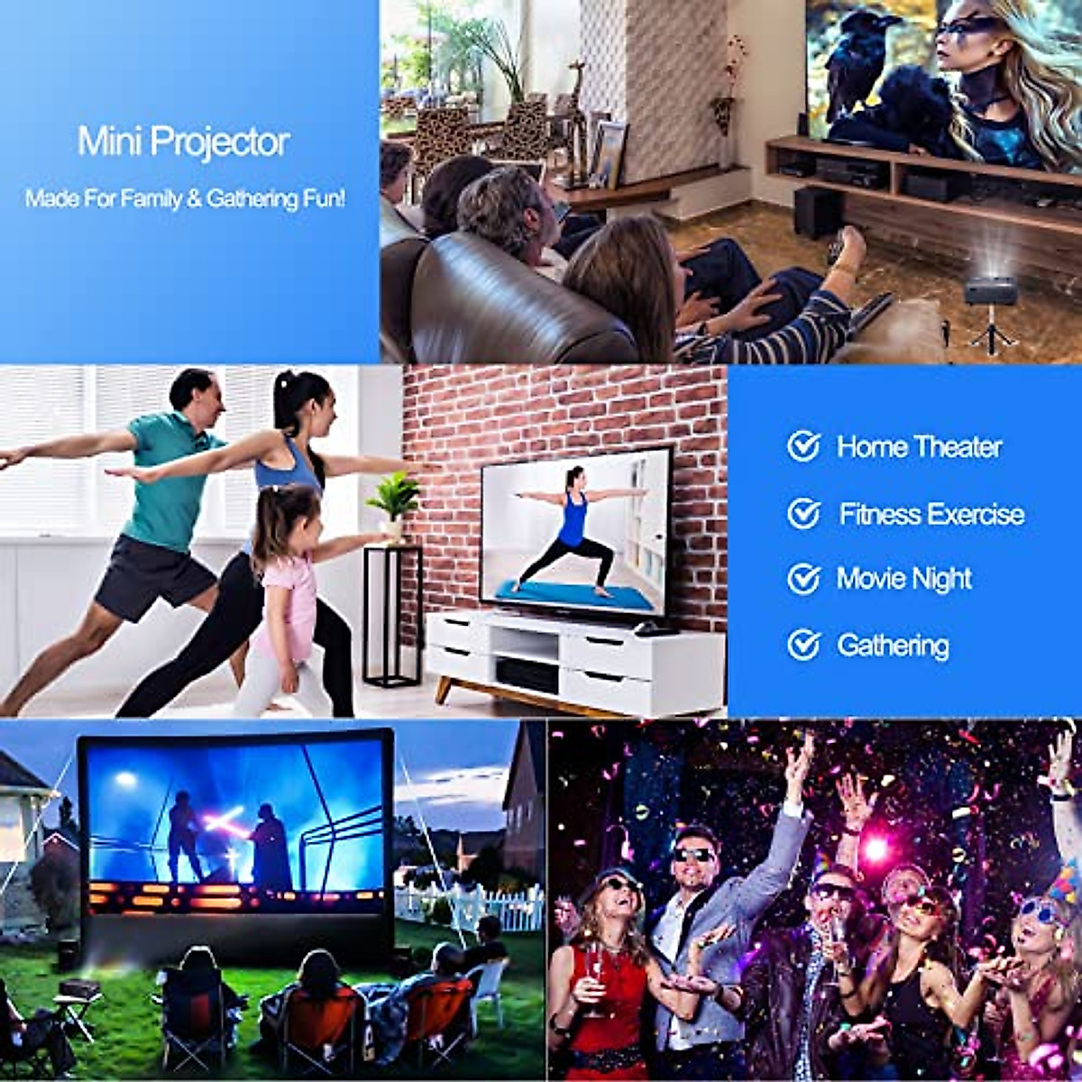 Mini Projector 2023, 1080P Full HD 180” Screen Supported Ysametp Video Projector, 9500Lux Home Theater Movie Projector Compatible w/TV Stick HDMI VGA USB AV TF PC Laptop Android/iPhone (Black)