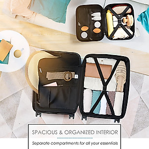 TRAVELARIM 22 Inch Carry On Luggage 22x14x9 Airline Approved, Carry On Suitcase with Wheels, Hard-shell Carry-on Luggage, Durable Luggage Carry On, Black Small Suitcase with Cosmetic Carry On Bag