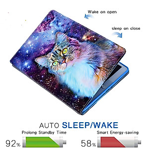 KEROM Case for iPad 9.7 inch (Fits iPad 6th/5th Generation 2018/2017, Also Fits iPad Pro 9.7 and iPad Air 2/1), Premium PU Leather Smart Folio Stand Cover with Auto Sleep Wake, Space Cat