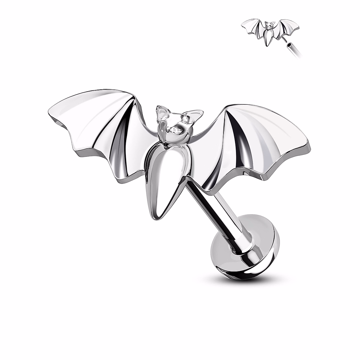 COCHARM G23 Solid Titanium Cartilage Earrings Stud 16G Silver Threadless Push in Helix Earrings for Women Cute Bat Helix Piercing Jewelry Surgical Steel Hypoallergenic