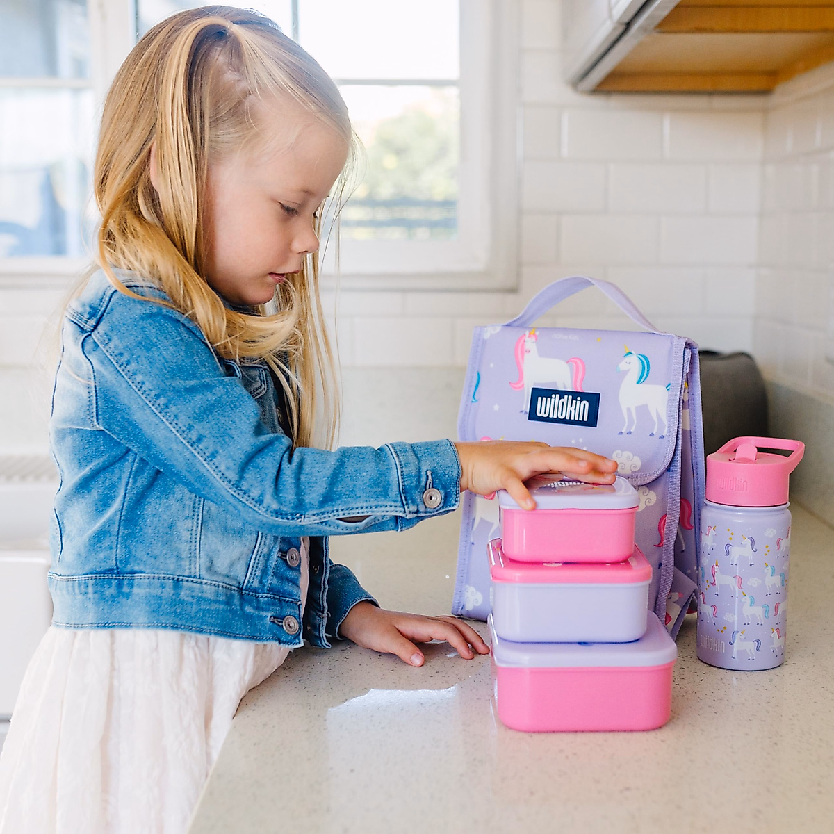 Wildkin Nesting Food Containers for Kids – Stackable, Airtight & Dishwasher Safe - Set of 3 - Unicorn