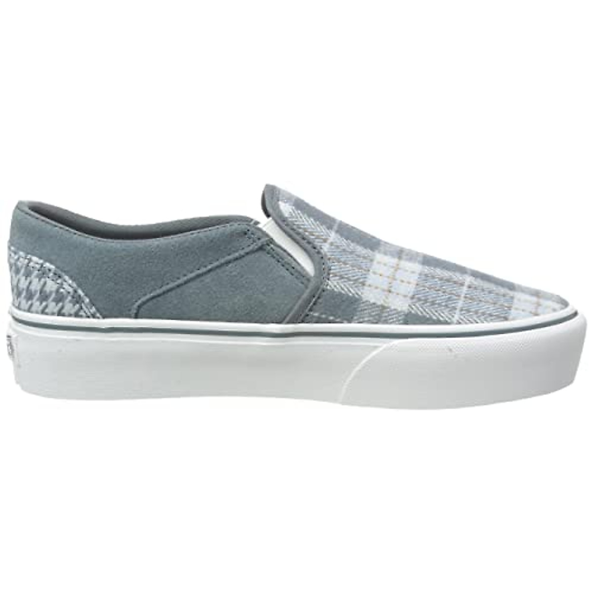 Vans Unisex Asher Platform Slip On Low Cut Design Skate Shoe Sneaker - Plaid Mix Dark Grey 7.5