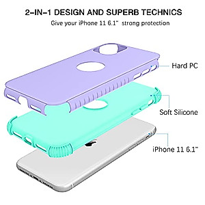 BENTOBEN iPhone 11 Case, Phone Case iPhone 11, Heavy Duty 2 in 1 Full Body Rugged Shockproof Protection Hybrid Hard PC Bumper Drop Protective Girls Women Boy Men Covers for iPhone 11 2019, Purple/Mint