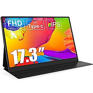 Motyeowe Portable Monitor 17.3 inch 100% sRGB HDR 1080P FHD IPS Computer Display USB Type-C HDMI Game Monitor, Eye Care External with Dual Speakers VESA for Xbox/PS4/PS5/Switch/Laptop/PC/Phone/Mac