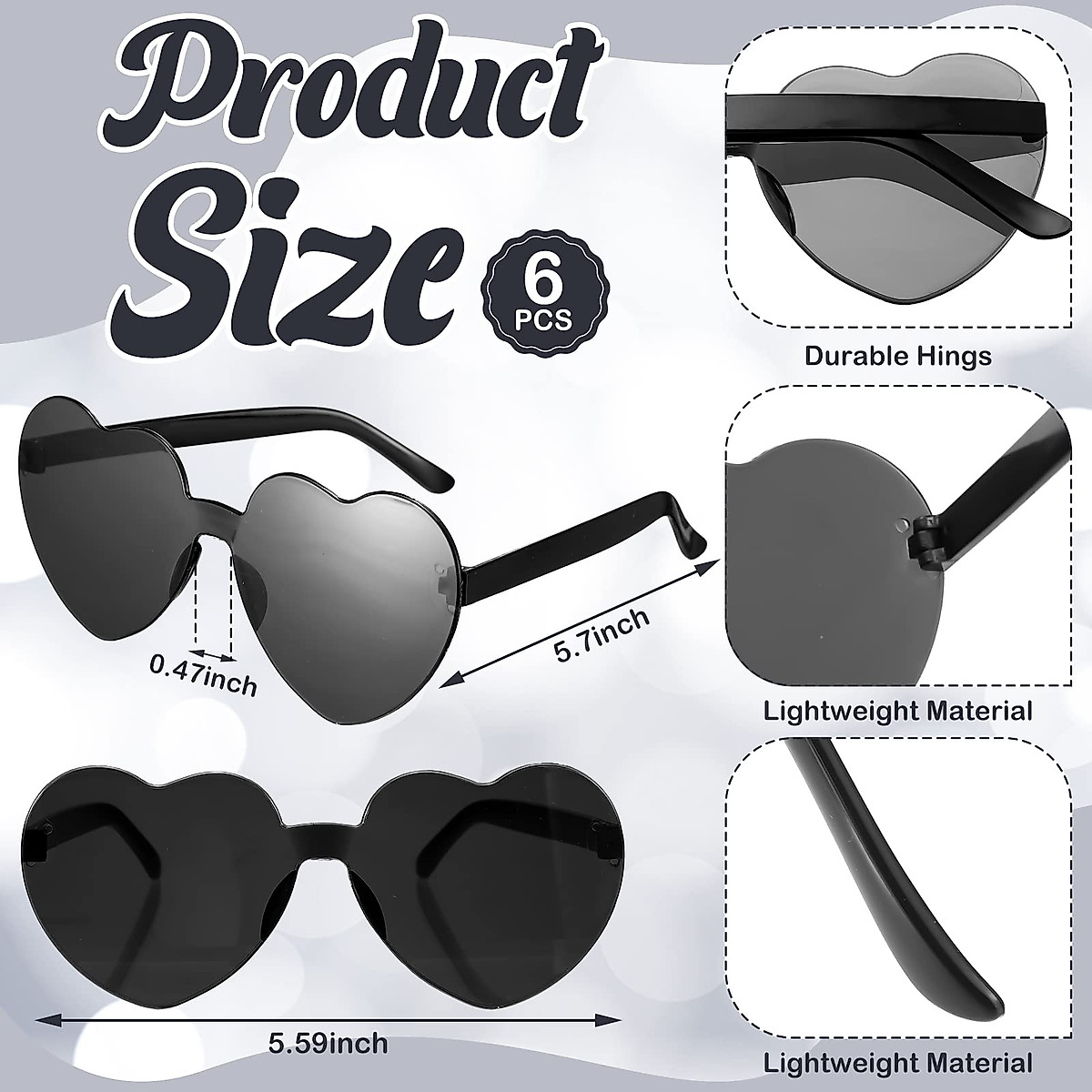 Janmercy 6 Pack Led Cowboy Hats Light Up Glitter Space Cowgirl Hat with 6 Heart Sunglasses for Women Girls and Men (Black)