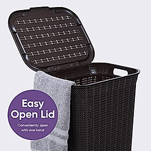 Wicker Laundry Hamper With Lid 50 Liter - Brown Laundry Basket 1.40 Bushel Durable Bin With Cutout Handles - Easy Storage Dirty Cloths in Washroom Bathroom, Or Bedroom. By Superio.