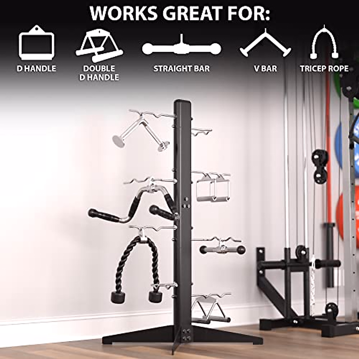 Synergee Cable Attachment Rack. Free-Standing Storage Rack. Multi-Use Storage Posts for Exercise Attachments.