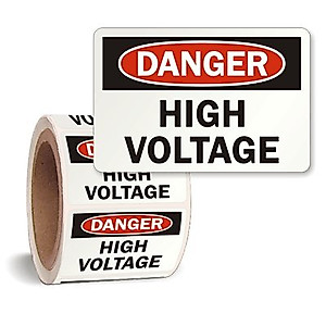 SmartSign Pack of 500 "High Voltage" Labels in a Roll | 3" x 2" Semi-Gloss Paper, Adhesive Stickers