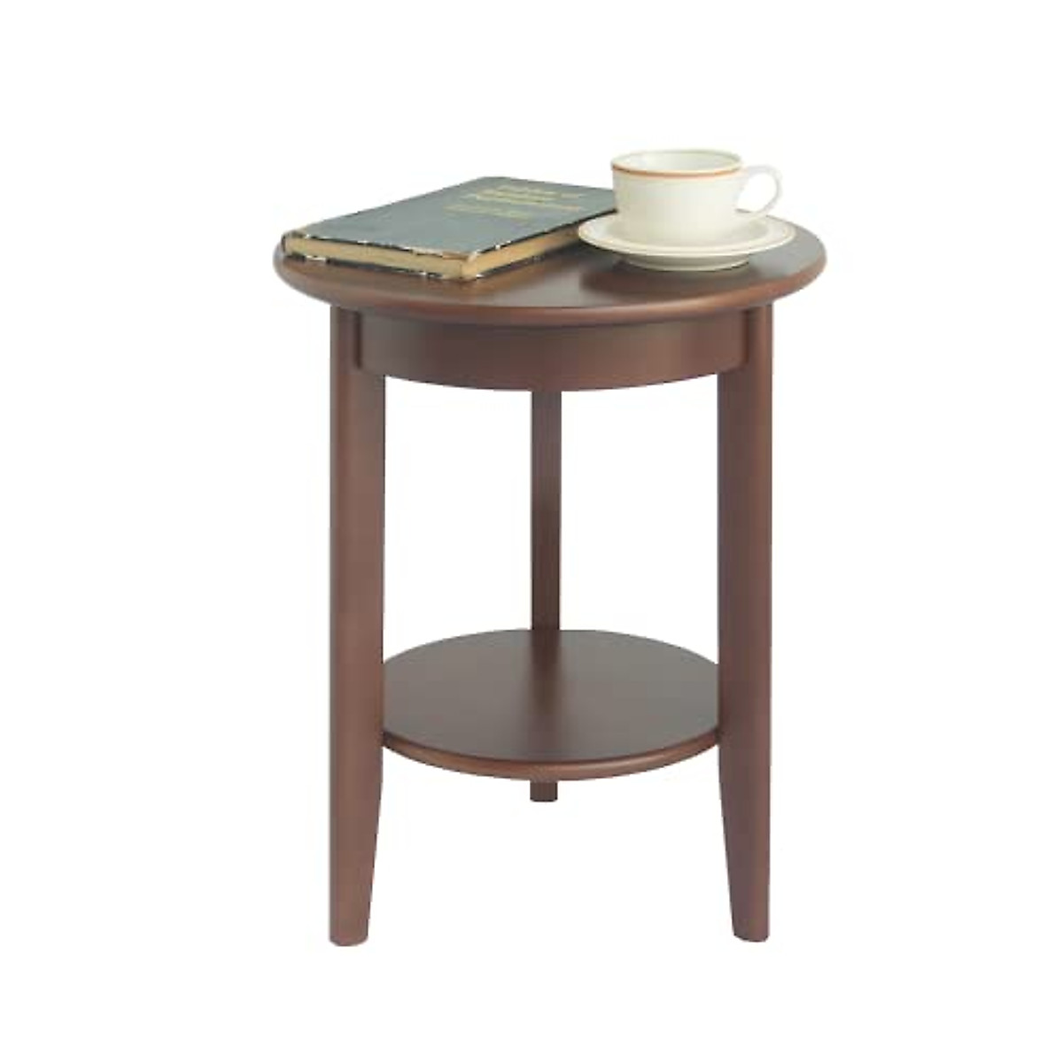MaxSmeo Round End Table, Small Side Table for Small Spaces, 2-Tier End Table Wooden Side Table, Mid Century Modern Coffee Table,Easy Assembly, Brown, Two-shelves