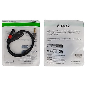 J&D XLR to 1/4inch (6.35mm) TRS Stereo Cable, 2 XLR Female to 6.35mm 1/4 inch TRS Male Unbalanced Interconnect Stereo Audio Cable for Speaker Mic Guitar Mixer AMP, 6 Feet