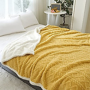 MERRYLIFE Sherpa Fleece Throw Blanket Cozy Soft 3D Stylish Design Fuzzy Thick Warm Blanket for Couch Sofa Bed (50" 60",Light Yellow)