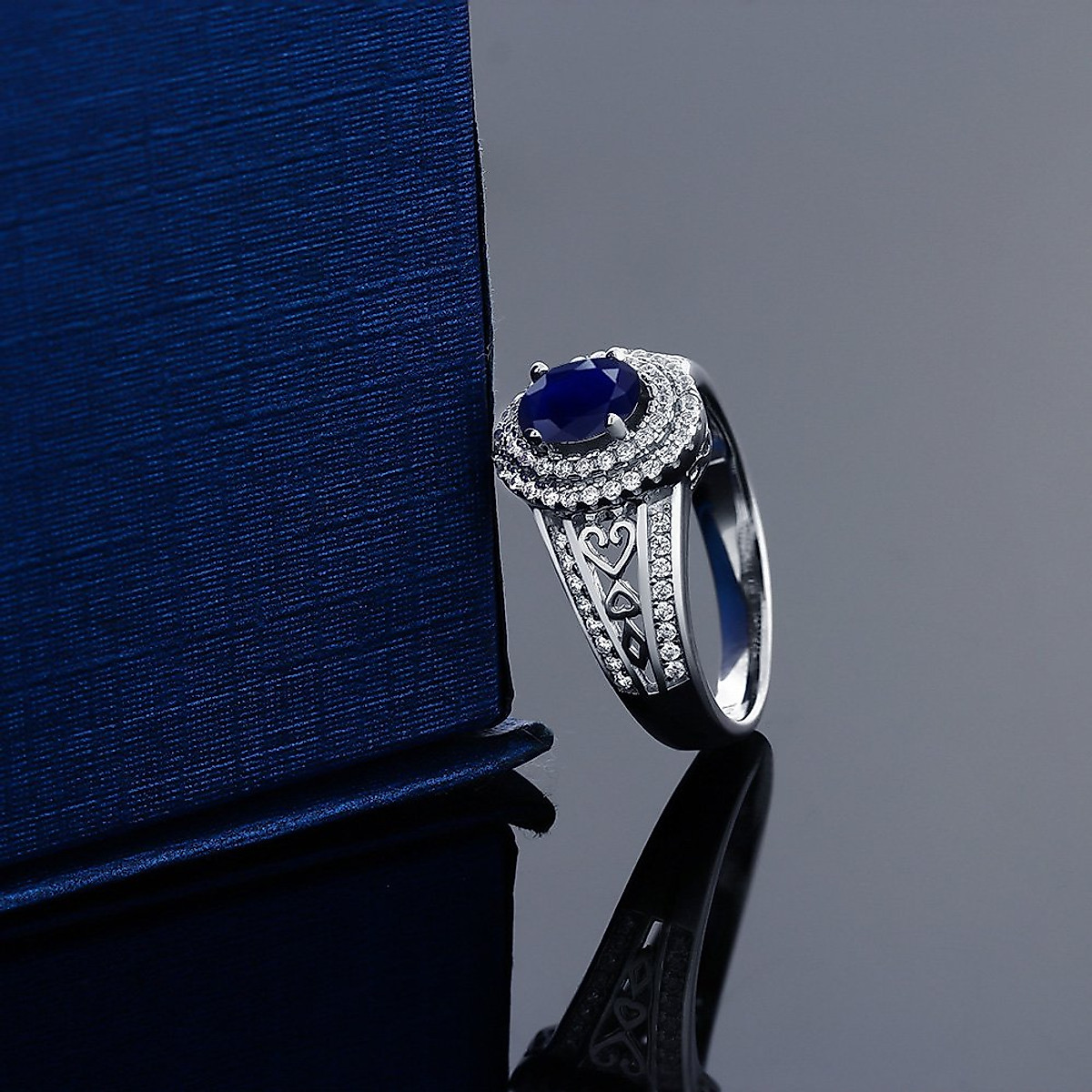 Gem Stone King 925 Sterling Silver Blue Sapphire Ring For Women (1.41 Cttw, Center Stone: 6X4MM, Gemstone Birthstone, Available In Size 5, 6, 7, 8, 9)