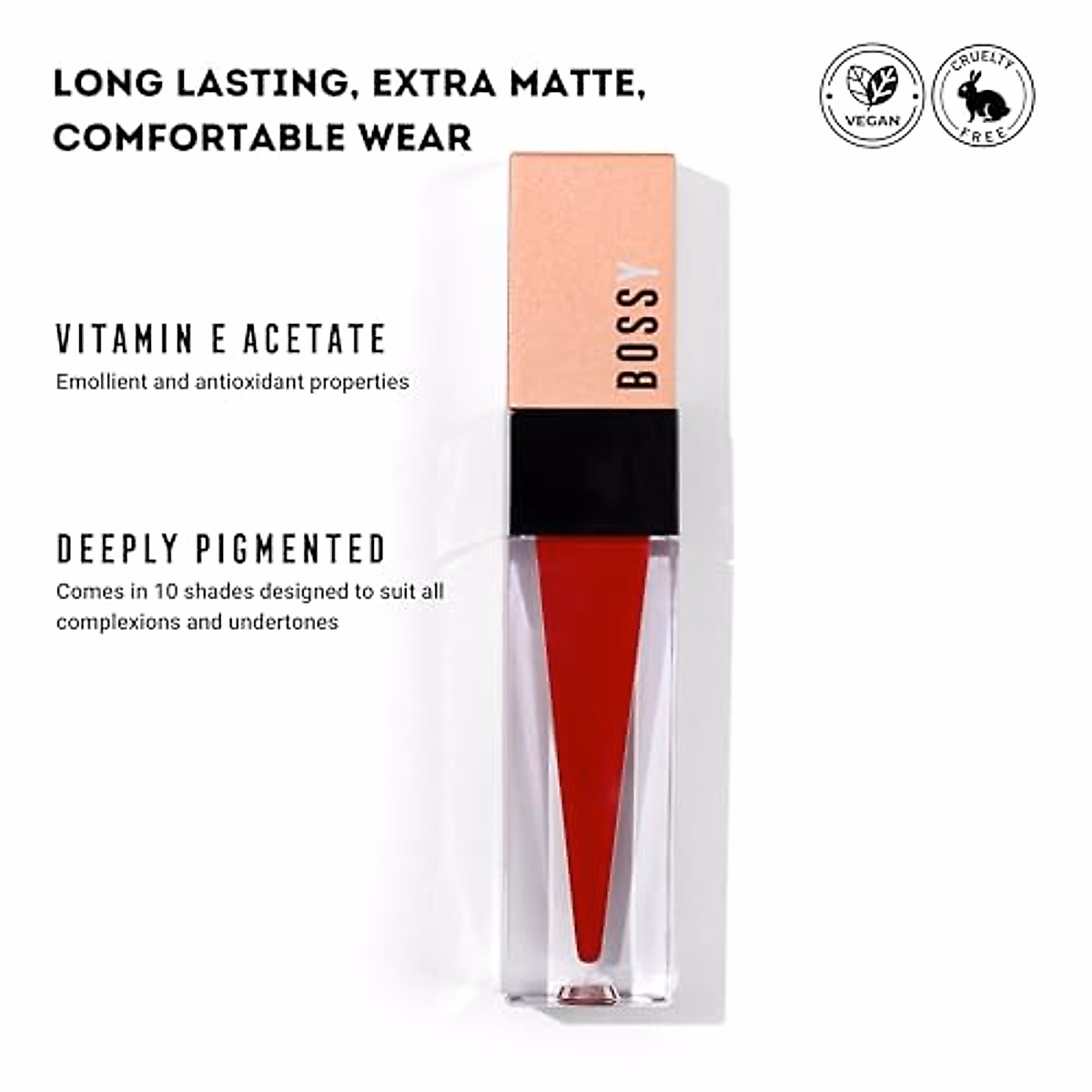 Bossy Cosmetics Liquid Lipstick for Women, Long Lasting All Day Wear, Matte, Vegan & Cruelty-Free, Hydrating, Healthy & Full Lips, Paraben Free, Oprah's Favorite Things 2023 (FAITH - RED COLOR)