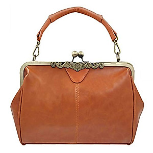 Women Wedding Vintage Evening Handbag - Top Handle Kiss Lock Purse(Light Brown)