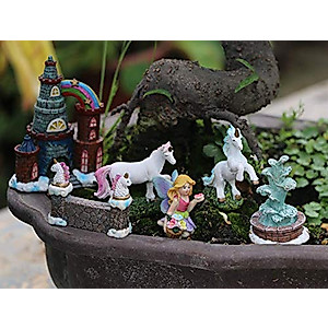 BangBangDa Unicorn Figurines Fairy Garden Accessories - Miniature Unicorn Gift Set Outdoor Garden Decoration – Fairy Figurines Castle Fountain Girl Birthday Gifts (Set of 23)