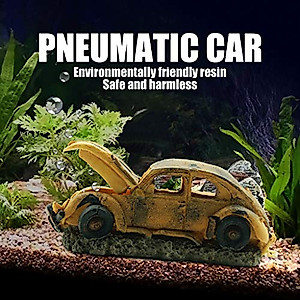 Boxtech Decorations for Aquarium, Aquarium Resin Ornament Decorations, Imitation Car Wreck for Air Bubble Stone Oxygen Pump Fish Tank