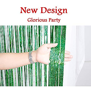 Iridescent Foil Fringe Curtains Rainforest Jungle Theme Party Supplies Birthday Wedding Party Window Door Decorations Fun Photo Booth Backdrop Props(2 Packs, (W) 3.28*(H) 6.56 Ft, Green)