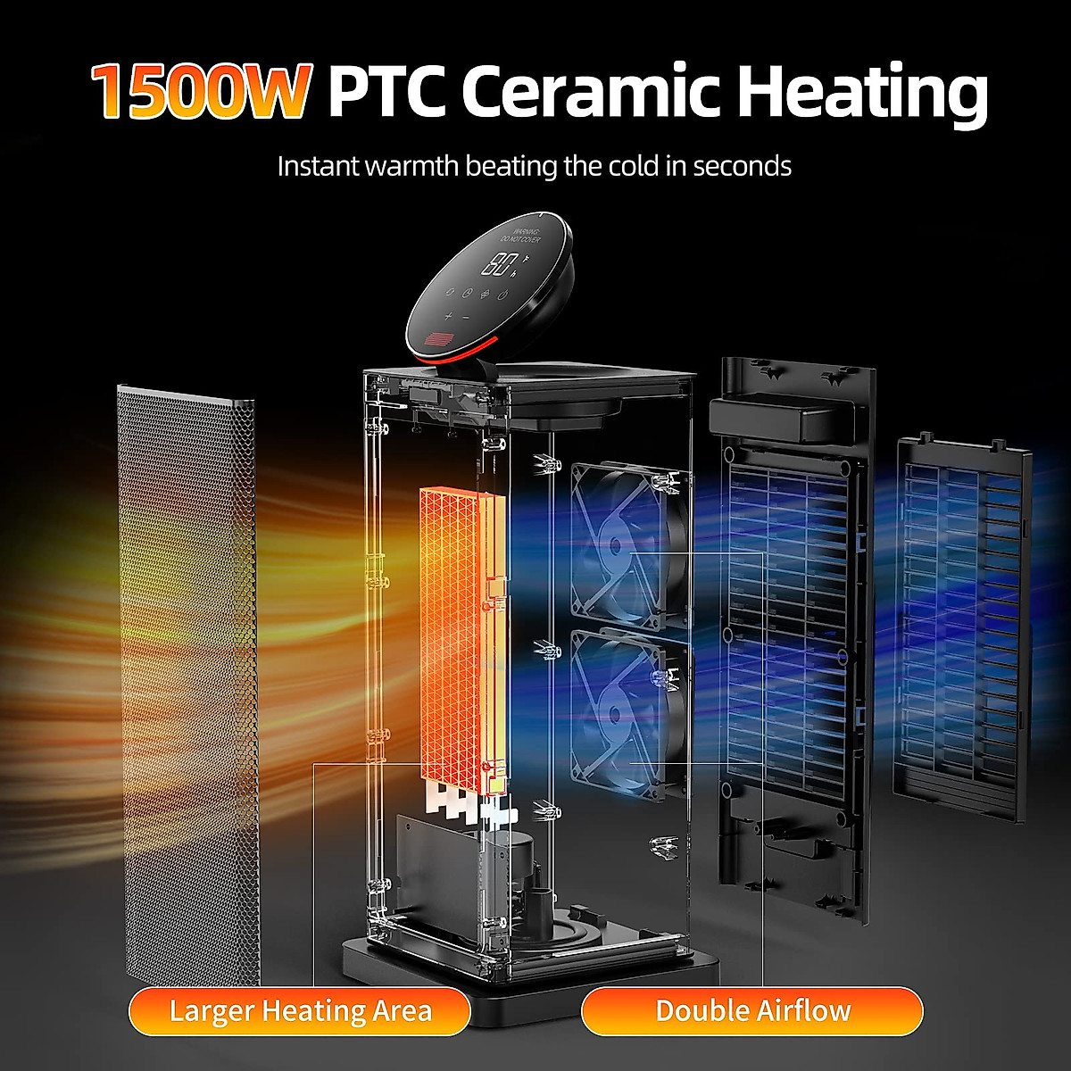 Space Heater,1500W Oscillating Heater for Indoor Use with ECO Thermostat,Remote,4 Modes and 24H Timer, TABYIK Portable Electric Heaters with 6 Protection for Small Room for Office
