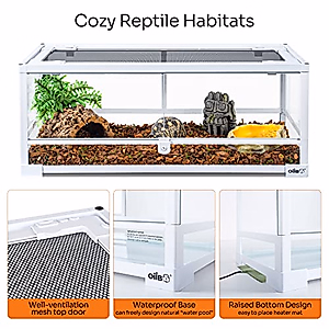 OIIBO Full Glass Long Tank Reptile Terrarium 20 Gallon, Front Opening Terrarium 30" x 12"x 12" for Reptile Pets Gecko Lizard Snake, Double Front Opening Doors & Ventilation Top Screen (Knock-Down)
