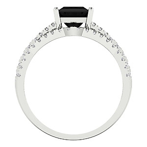 1.95 carat Princess Shape Solitaire Natural Black Onyx Engagement Wedding Anniversary Bridal Ring band set 14k White Gold 3.5