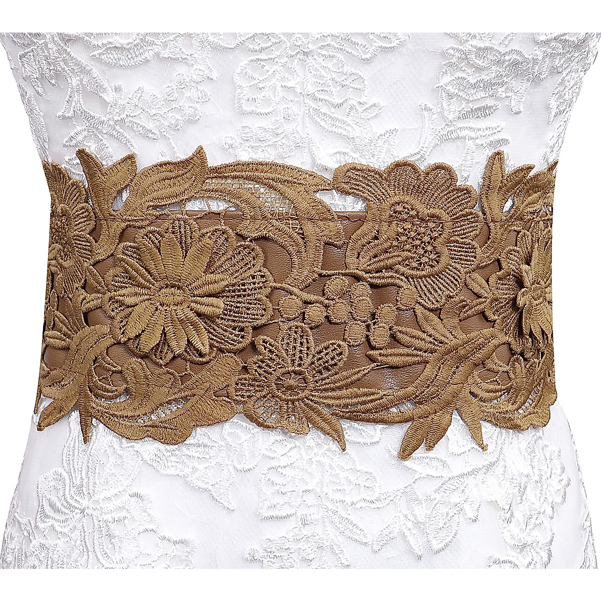 Lovful Women Faux Leather Lace Belt,Wide Wrap Around Obi Belt,Self Tie Boho Band Waist Belt,Khaki