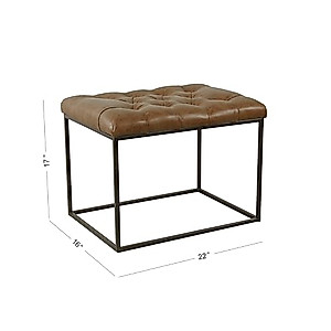 HomePop Home Decor | Upholstered Tufted Faux Leather Ottoman Bench| Ottoman Bench for Living Room & Bedroom | Decorative Home Furniture (Distressed Brown Faux Leather) Small