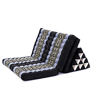 Leewadee Comfortable Japanese Floor Mattress - Thai Floor Bed with Triangle Cushion - Futon Mattress - XL Extra Wide Thai Massage Mat, 67 x 31 inches, Blue, Kapok Filling