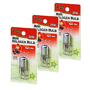 Zilla Mini Halogen Lamp Reptile Bulb, 25-watt, Night Red (3 Pack)