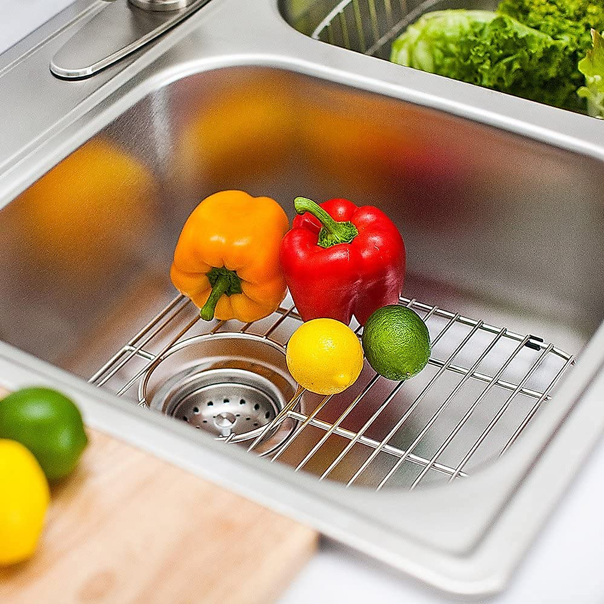 Alonsoo Sink Grid and Sink Rack Protectors, Stainless Steel 18-1/8" L x 13-3/8" Sink Grids for Bottom of Kitchen Sink Drain with Corner Radius, Stainless Steel