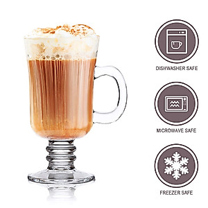 QAPPDA 8oz Coffee Mug, Glass Mugs With Handle,Clear Cups With Handle,Glass Cup Tea Cup Drinkware For Beer,Juice,Beverages,High Base Glass Latte Cups Cappuccino Mugs,Irish Coffee Mugs Set of 8 KTZB22…