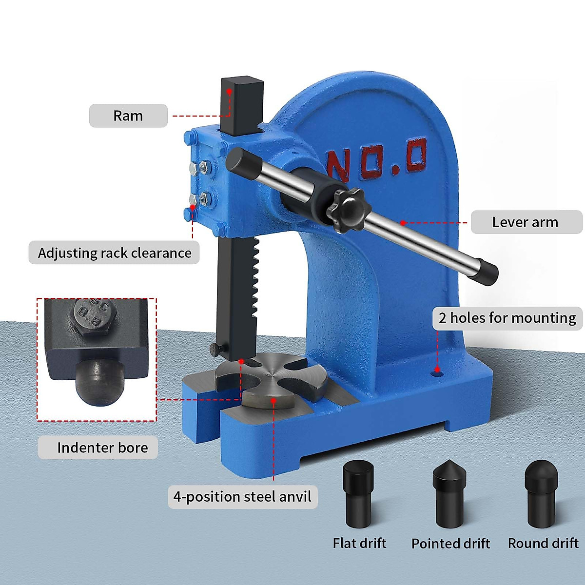 PNBO Manual Arbor Press 0.5 Ton,Heavy Duty Cast Iron Desktop Punch Press Machine, for Riveting Punching Holes