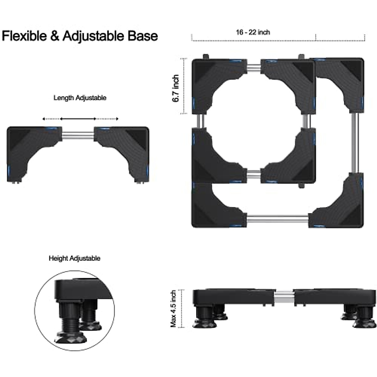 Lufia Mini Fridge Stand,Width Height Flexible Adjustable,High Strength Base Stand Leg Design,Multi-functional Base as Refrigerator Stand,Fish Tank Stand,Washing Machine,Dryer,Laundry Pedestal (Black)