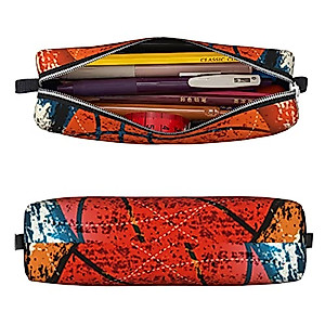 allgobee Pu Leather Pencil Bag Pen Case Basketball-Retro-Watercolor-Art Students Stationery Pouch Pencil Holder Desk Organizer