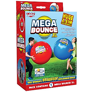Wicked Mega Bounce XL - The World's Bounciest Inflatable Ball! Extra Large Bounce Ball for All Terrain Bounceability! Super Grip Graphics Outdoor Exercise Ball to Catch Easily. Blue or Red