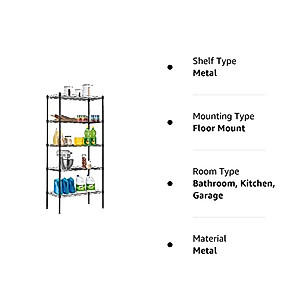 Adjustable NSF-Certified Metal Shelf Wire Shelving Unit Storage for Small Places Restaurant Garage Pantry Kitchen Garage Rack (Black, 21.5L x 11.6W x 47.6H)