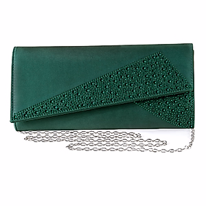Mulian LilY M092 Women Satin Rhinestones Evening Bags Prom Bridal Clutch Purse Cross Body With Detachable Chain Strap Green
