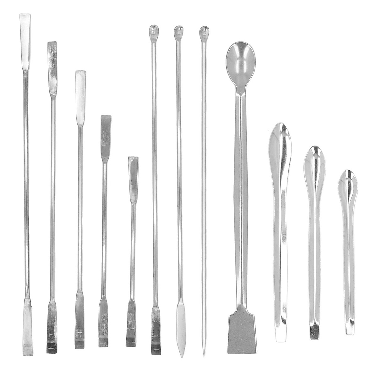 12pcs Stainless Steel Laboratory Spatula Micro Spatula Lab Sampling Scoop Long Sampling Spoon Assortment Kit