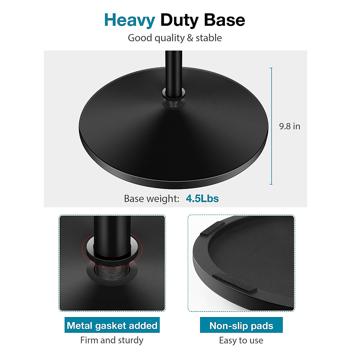 InnoGear Mic Stand, Microphone Stand Floor Detachable Boom Mic Arm Stands with Weighted Round Base, Height Adjustable from 34" to 60" for Blue Yeti HyperX QuadCast Shure SM58 Samson Q2U Fifine K669B