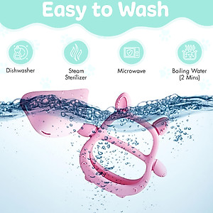 Gradient Mode Baby Teething Toy for 0-6 Months Infant Cat Buddy Never Drop, Infant Chews Toy Food Grade Soothing Relief Hand Teether Pacifiers for Breastfeeding Babies 3 Months + (Pink)