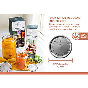 Saffron & Sage Canning Lids Regular Mouth - 120 Count Quality Universal Lids for Ball, Kerr Mason Jars - Good Sealing Performance for a Tight Seal, Food Grade, Rust Proof, and Thick to Prevent Warping
