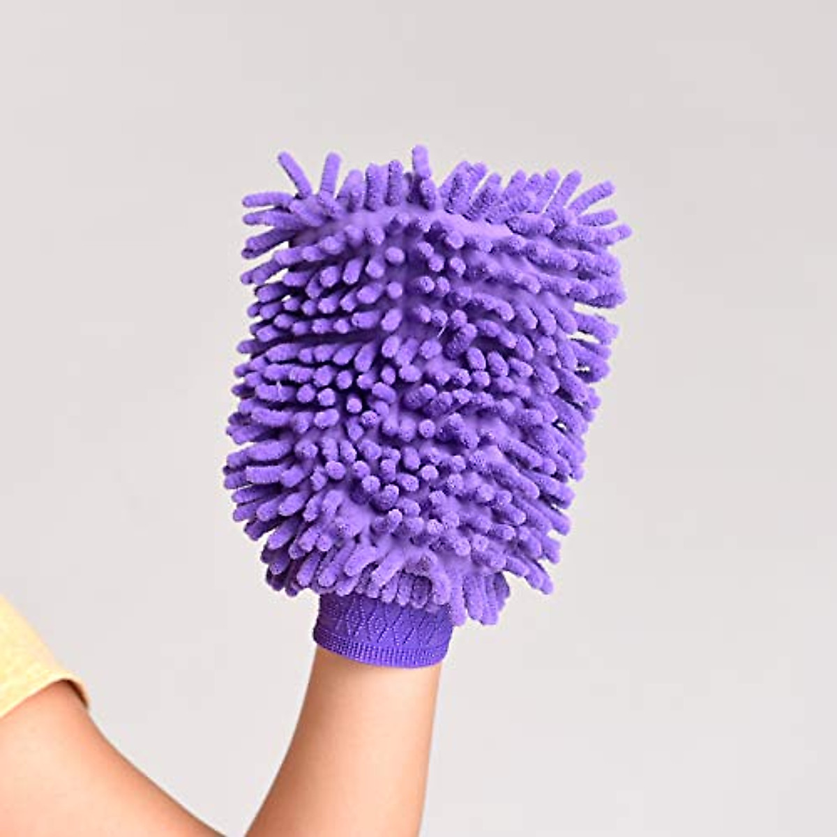 2 Pack. Premium car wash Microfiber Chenille mitt. Super auto Absorbent. Ultrafine Sponge Fiber Glove. Professional Cleaning at Home, Kitchen, Hand car Washing Care. Soap Chemical Resistant. (Purple)