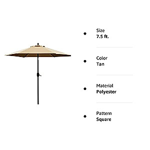 Sunnyglade 7.5' Patio Umbrella Outdoor Table Market Umbrella with Push Button Tilt/Crank, 6 Ribs (Tan)